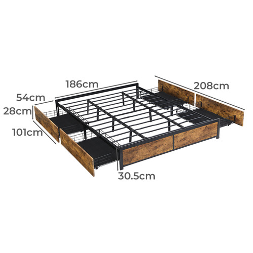 Metal bed frame with storage drawers store